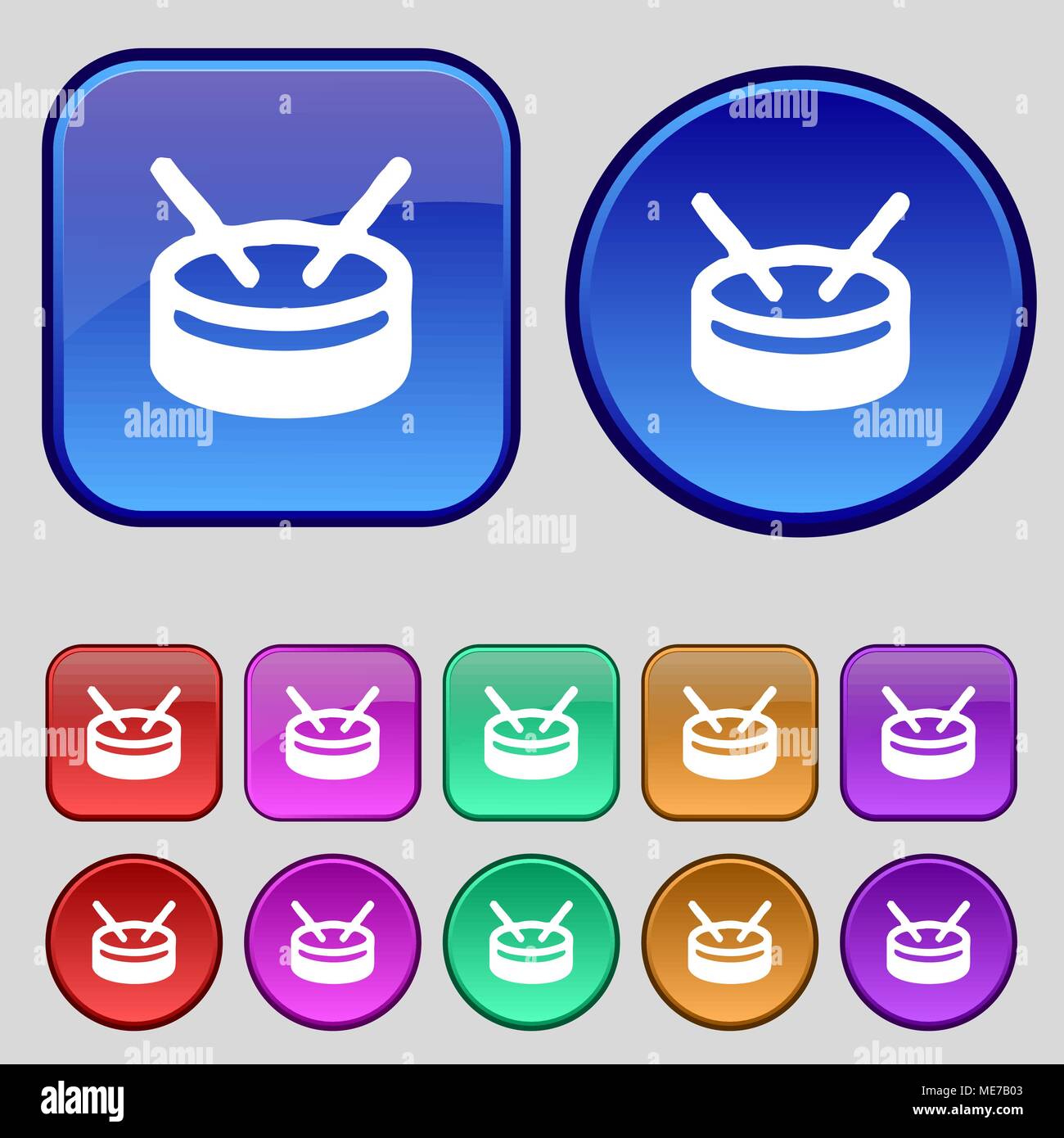 drum icon sign. A set of twelve vintage buttons for your design. Vector ...