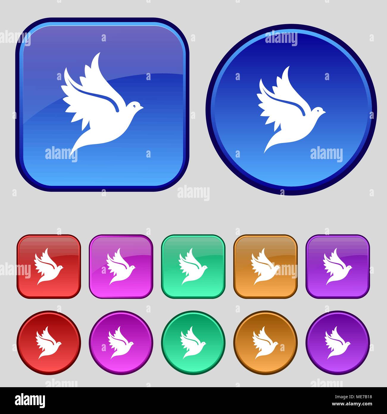 Dove icon sign. A set of twelve vintage buttons for your design. Vector ...