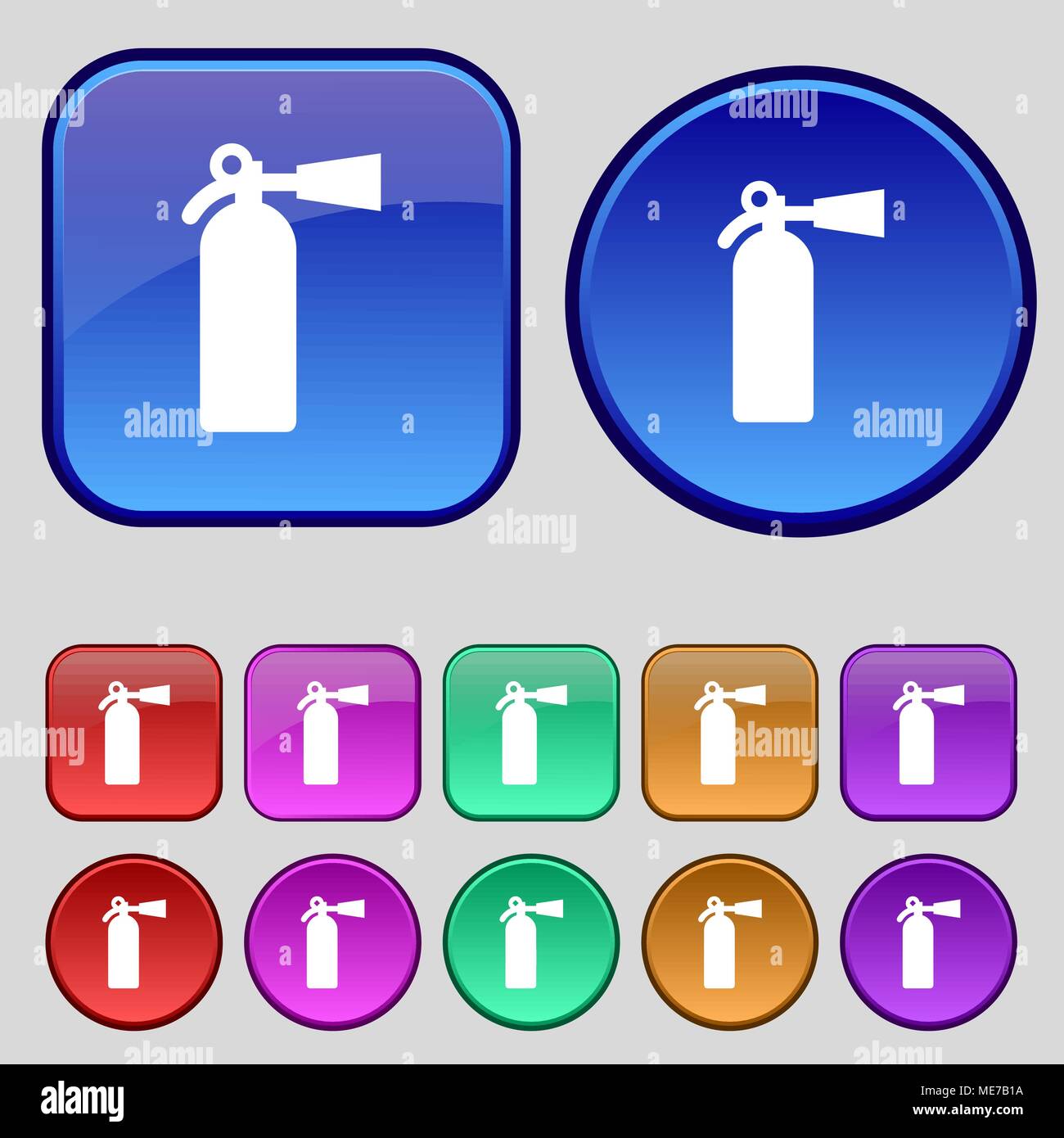 fire extinguisher icon sign. A set of twelve vintage buttons for your ...