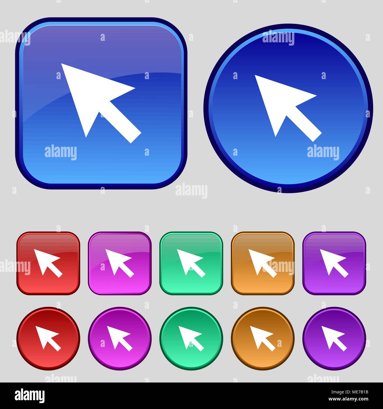 arrow cursor, computer mouse icon sign. A set of twelve vintage buttons ...