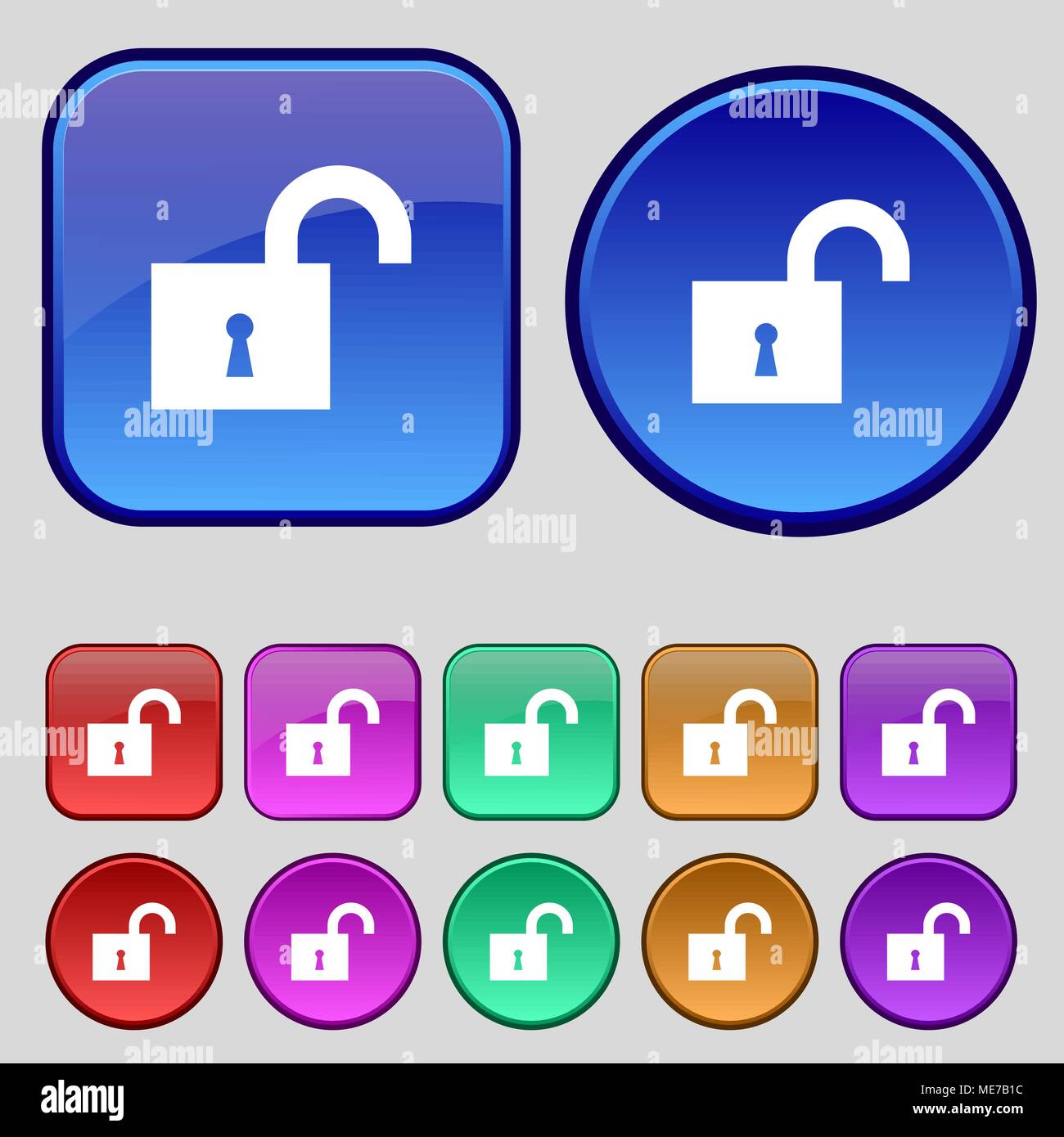 open lock icon sign. A set of twelve vintage buttons for your design ...