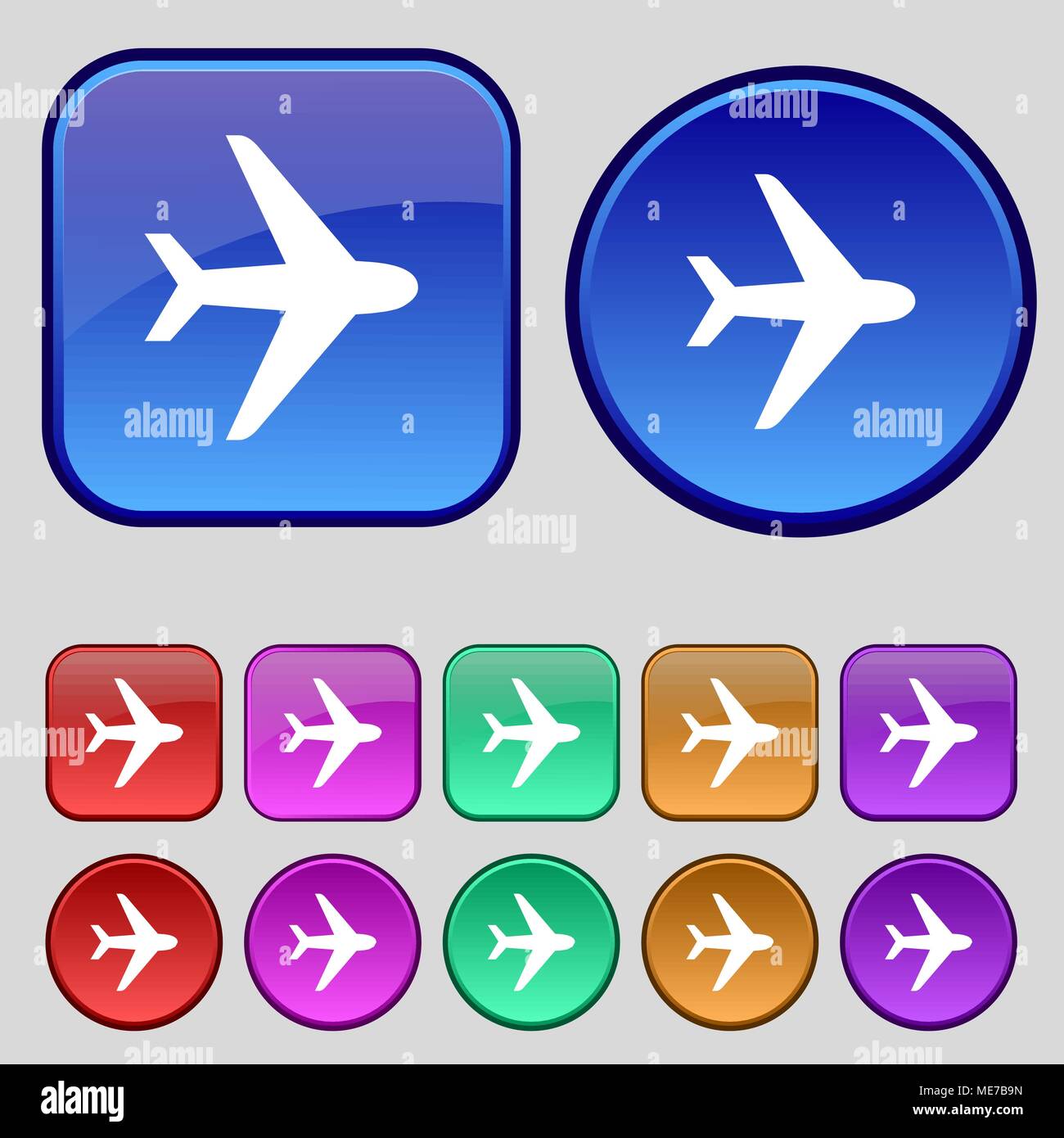 Plane icon sign. A set of twelve vintage buttons for your design ...