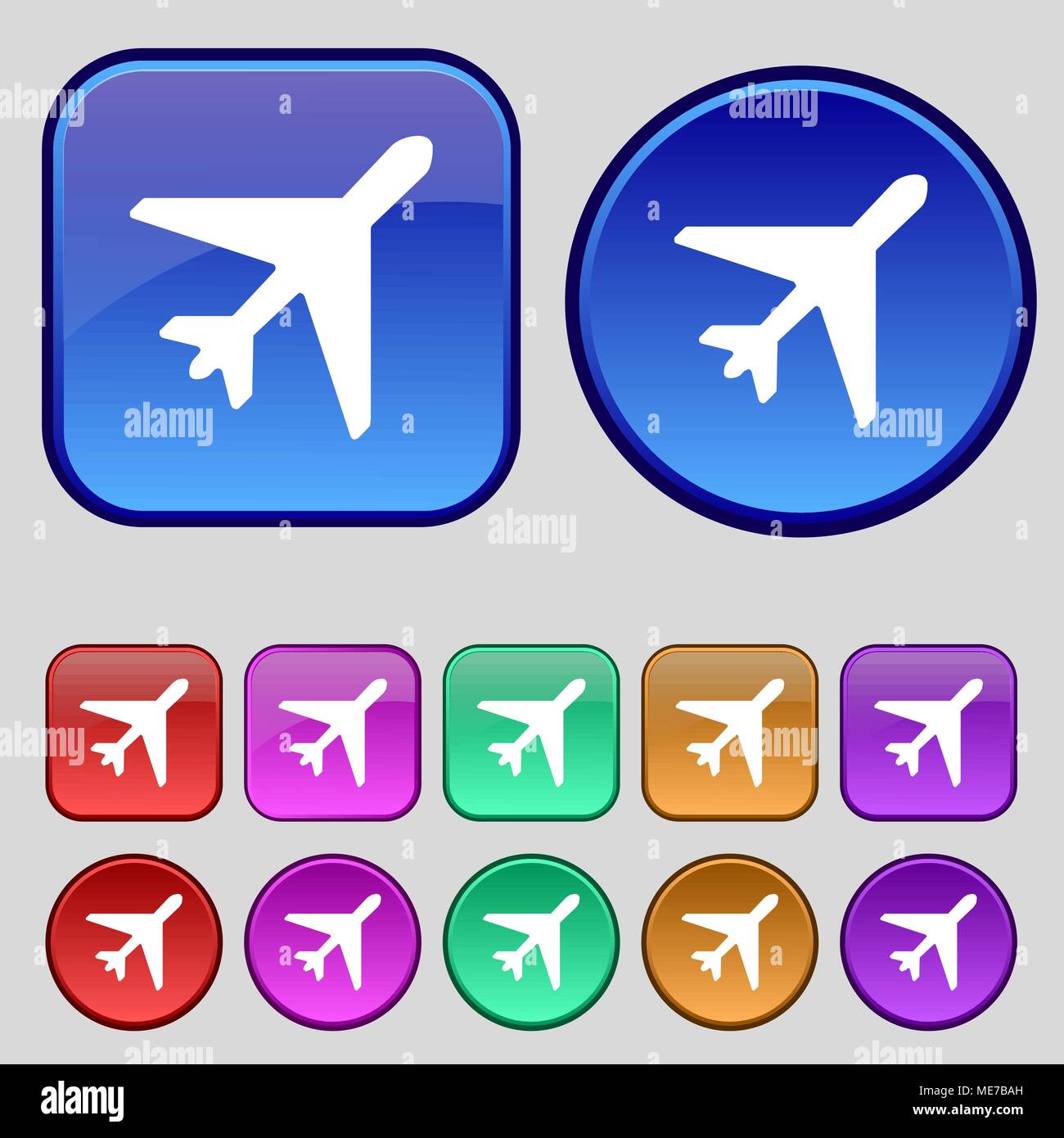 airplane icon sign. A set of twelve vintage buttons for your design ...