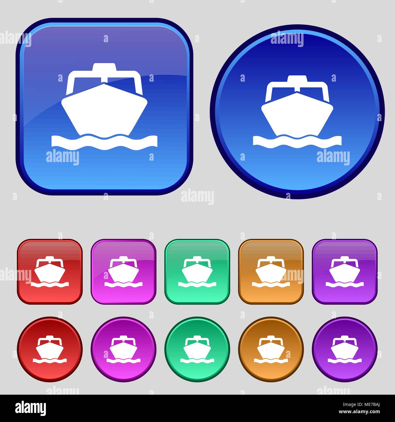 the boat icon sign. A set of twelve vintage buttons for your design ...