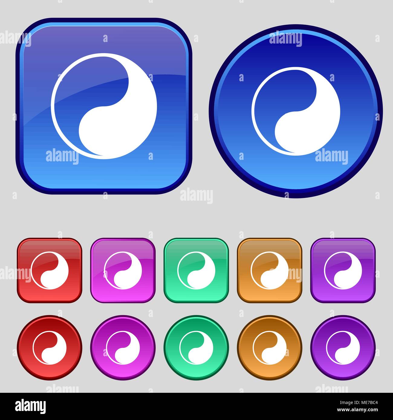 Yin Yang icon sign. A set of twelve vintage buttons for your design ...