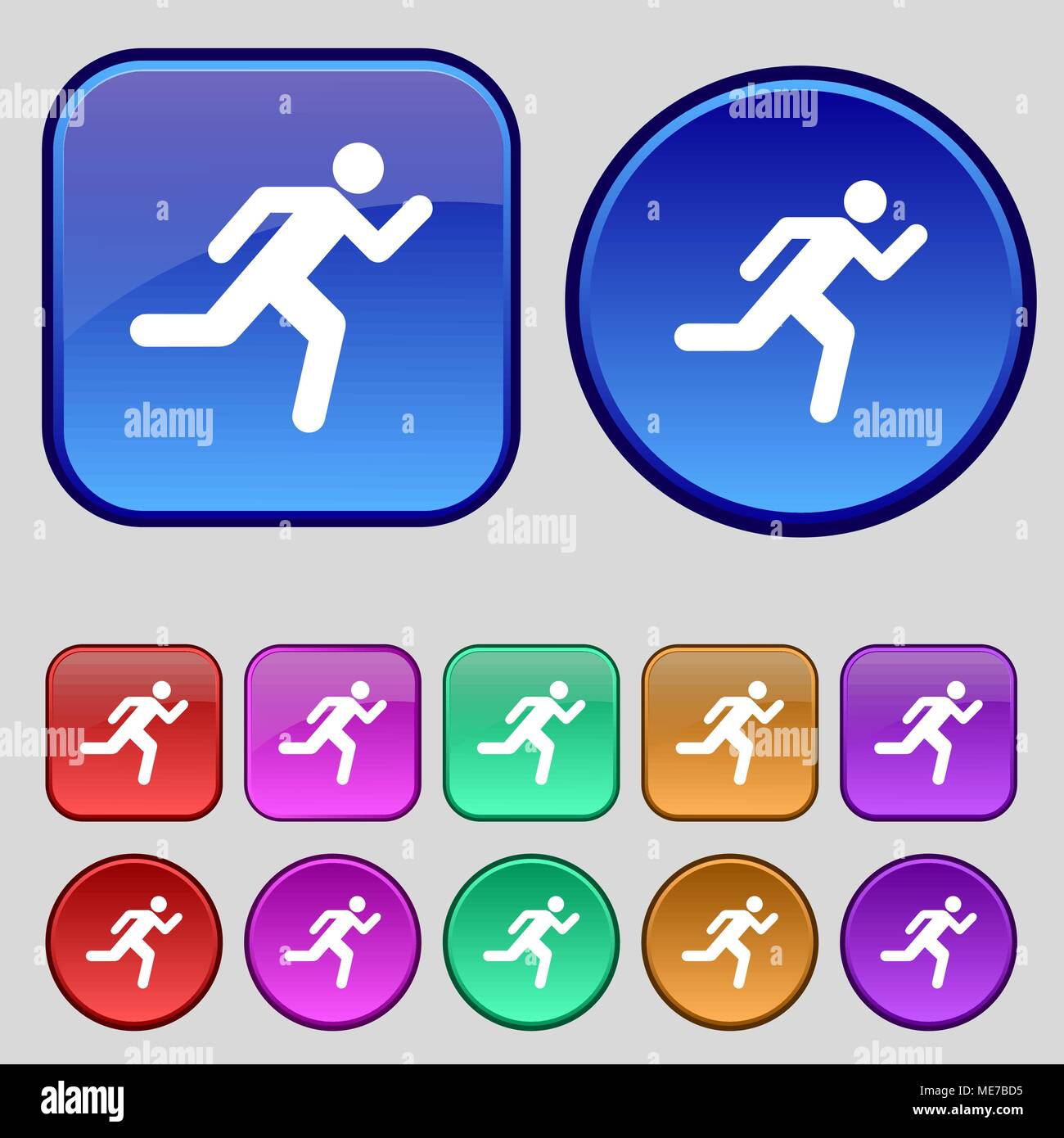 running man icon sign. A set of twelve vintage buttons for your design ...