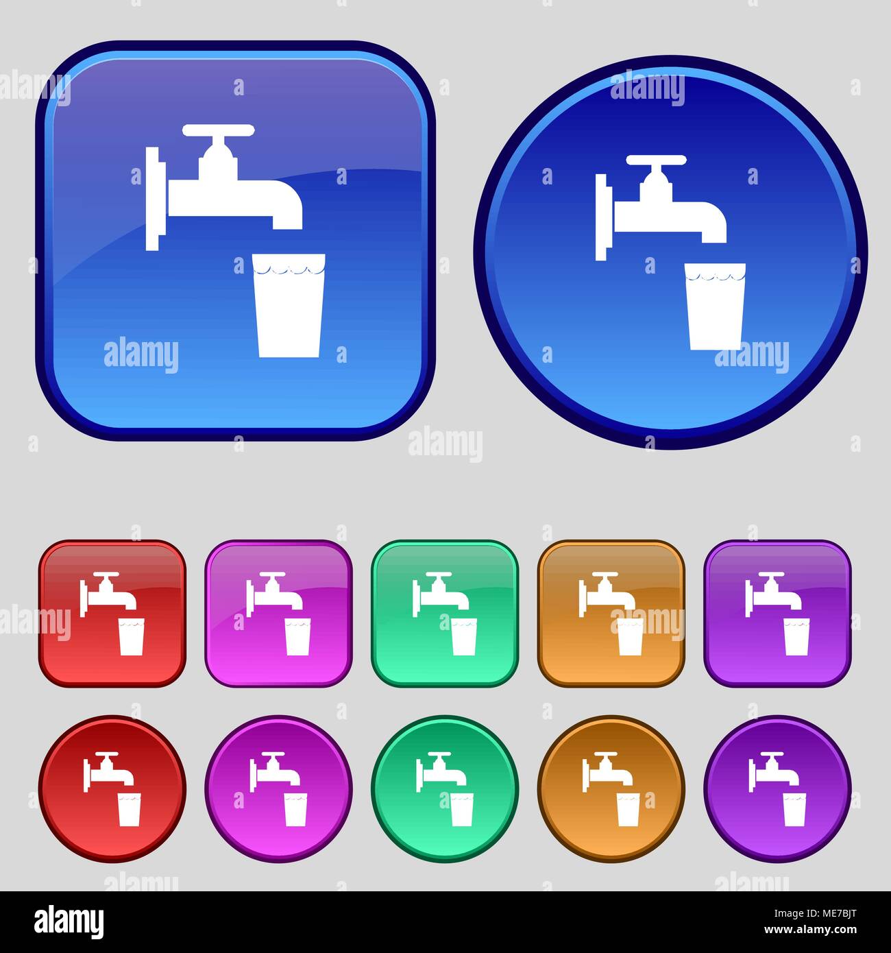 faucet, glass, water icon sign. A set of twelve vintage buttons for ...