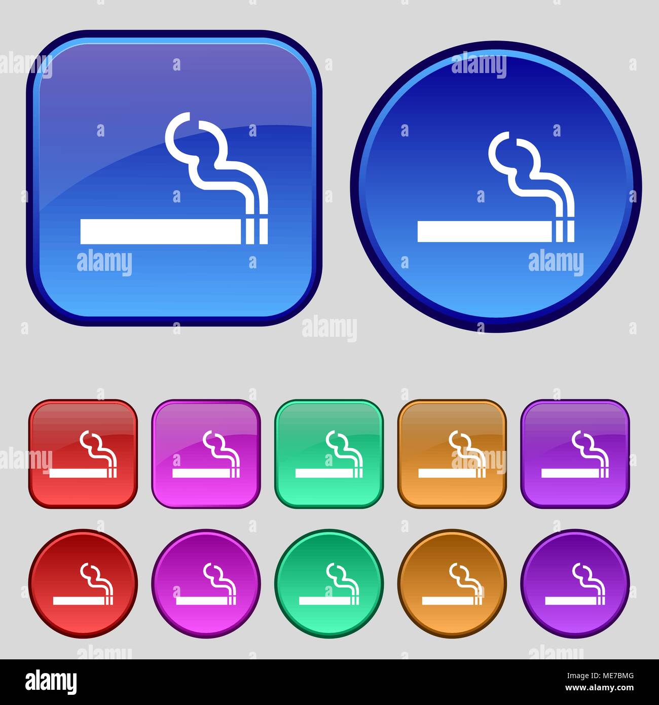 cigarette smoke icon sign. A set of twelve vintage buttons for your ...