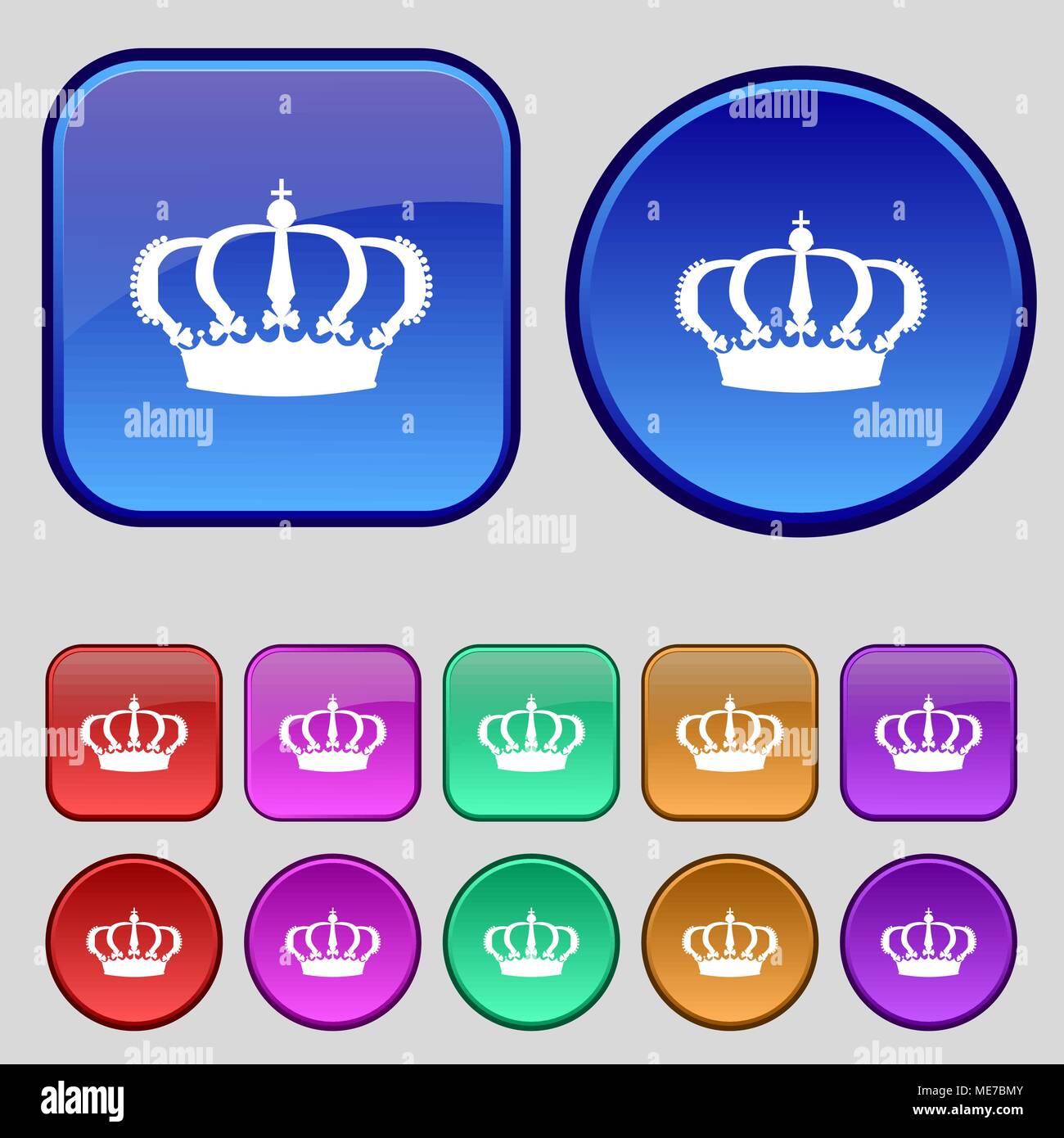 Crown icon sign. A set of twelve vintage buttons for your design ...