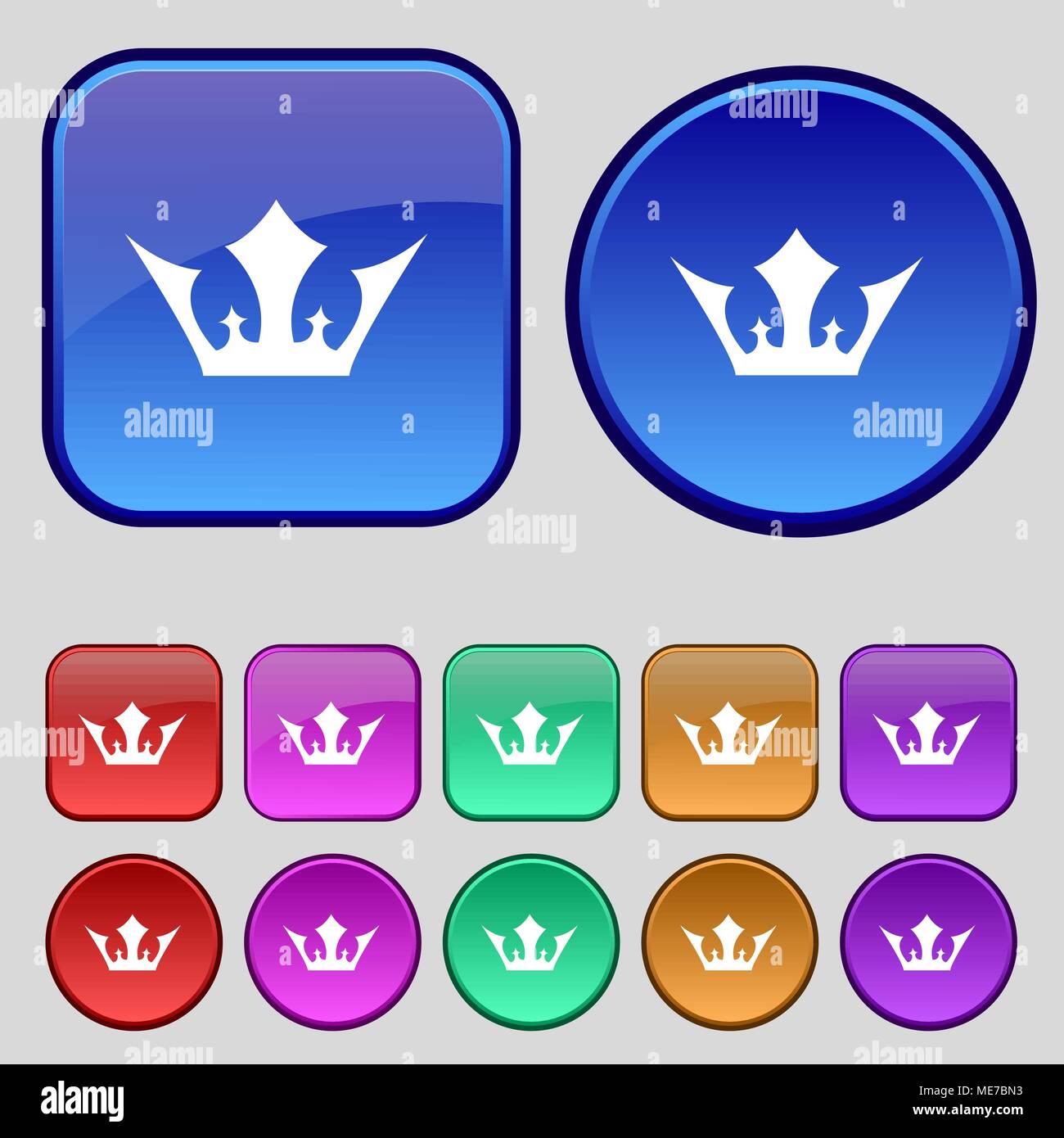 Crown icon sign. A set of twelve vintage buttons for your design ...