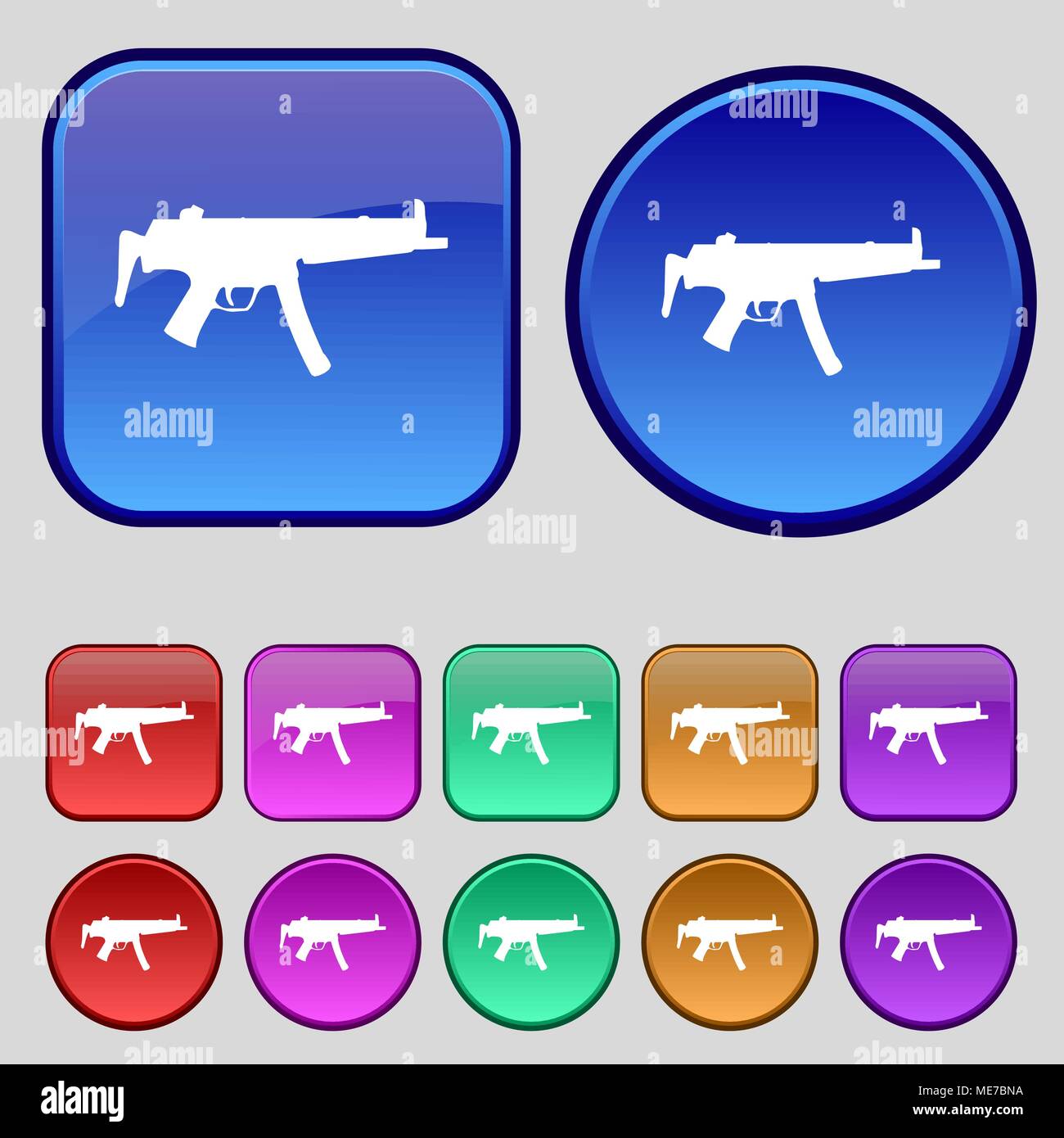 machine gun icon sign. A set of twelve vintage buttons for your design ...