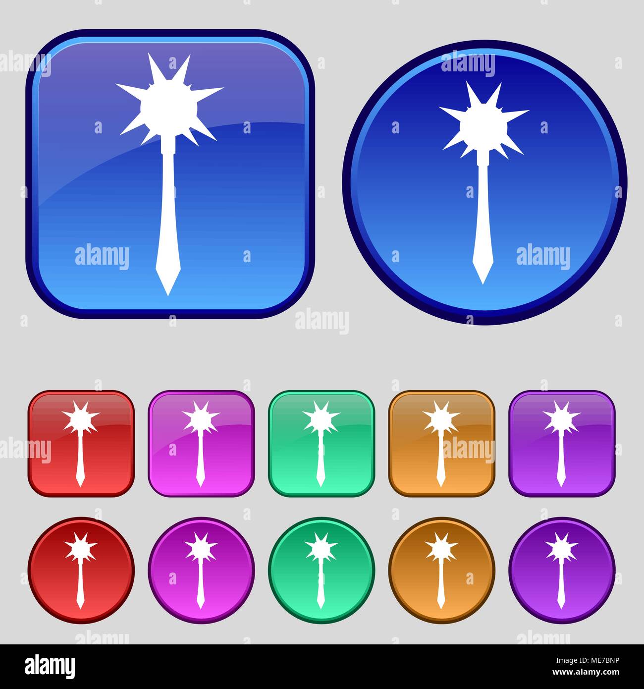 Mace icon sign. A set of twelve vintage buttons for your design. Vector ...