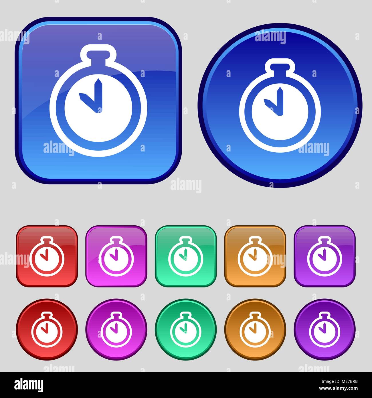 The stopwatch icon sign. A set of twelve vintage buttons for your ...