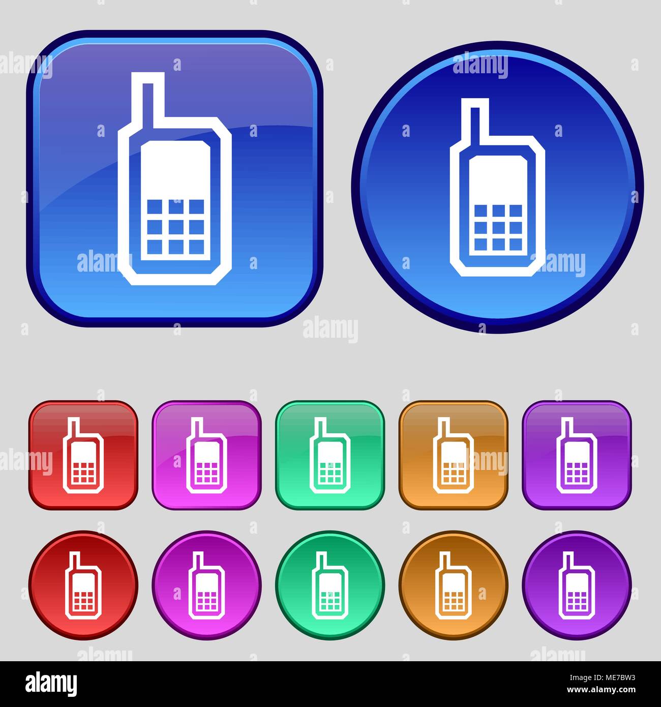 Mobile phone icon sign. A set of twelve vintage buttons for your design ...