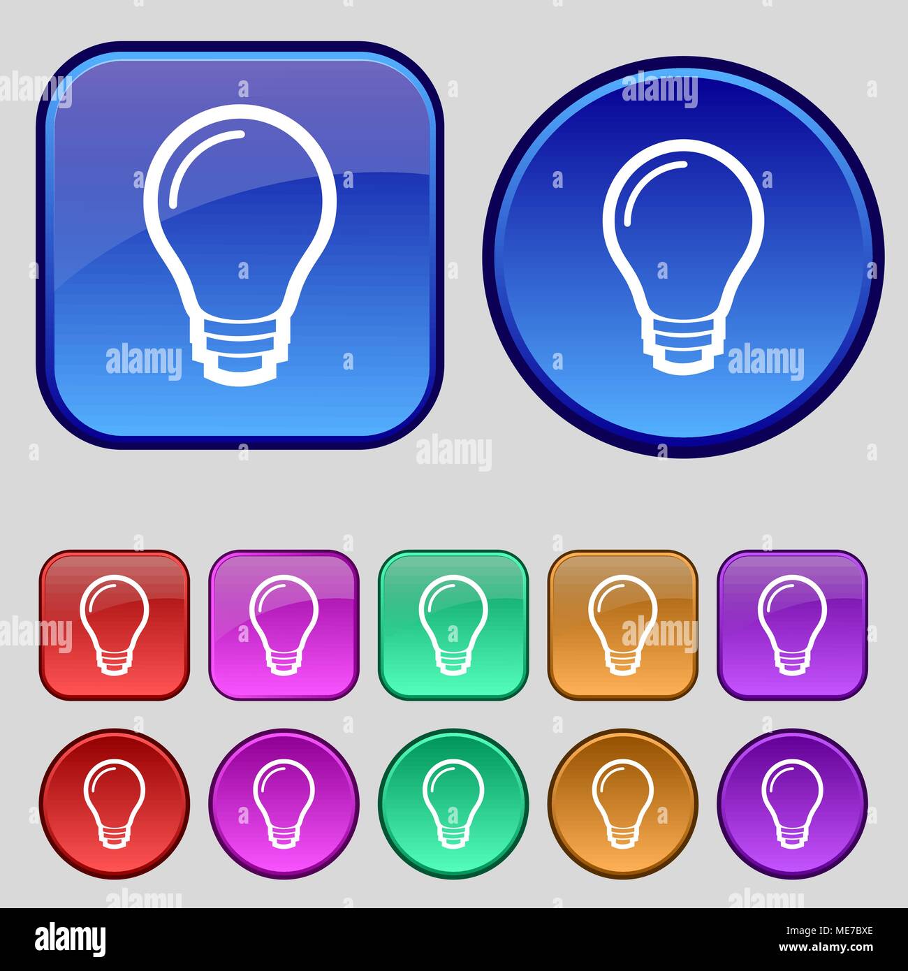Light bulb icon sign. A set of twelve vintage buttons for your design ...
