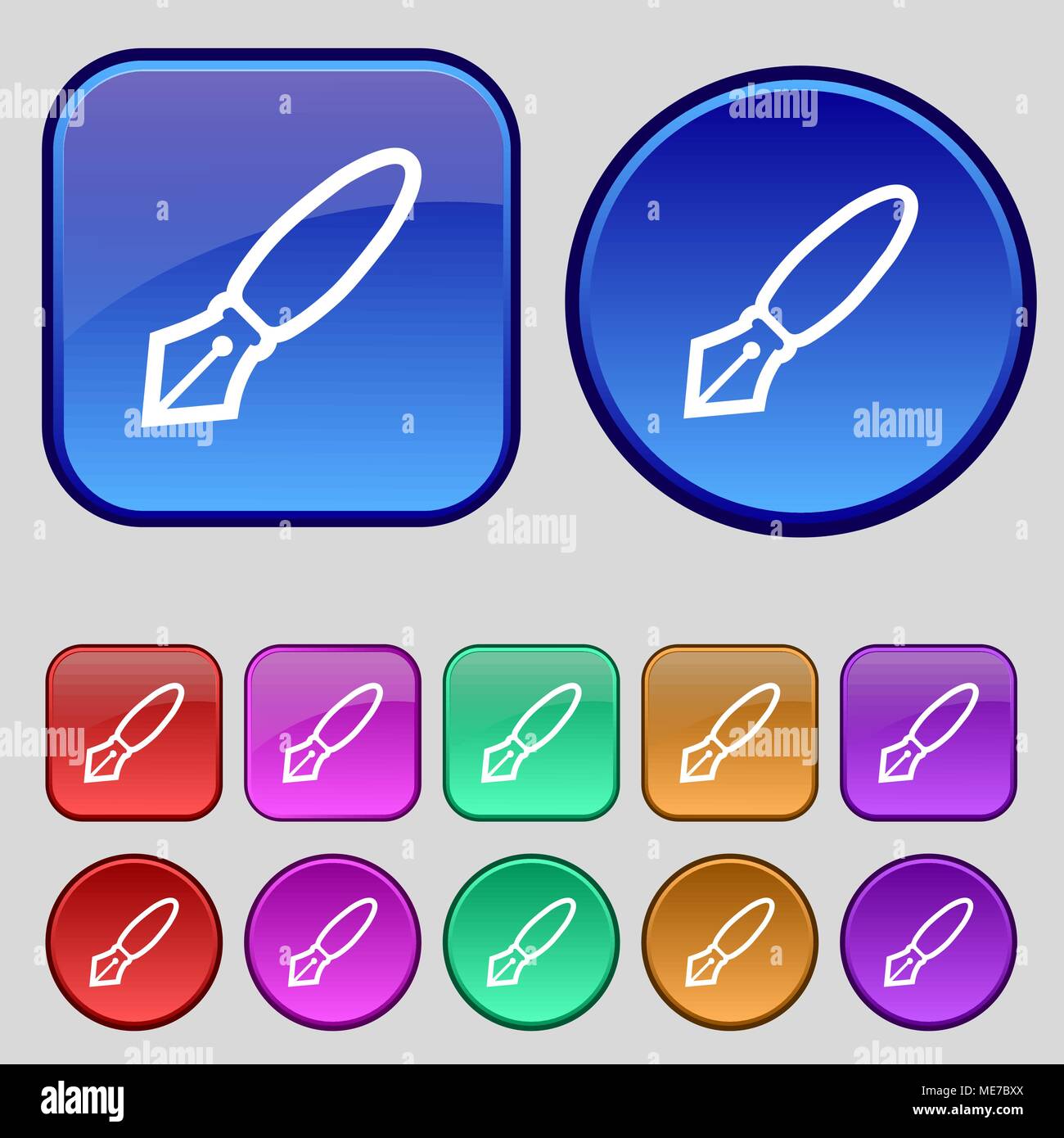 Pen icon sign. A set of twelve vintage buttons for your design. Vector ...