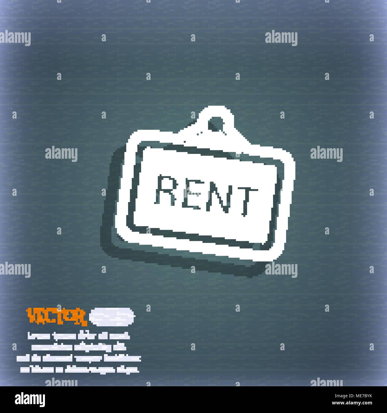 Rent icon symbol on the blue-green abstract background with shadow and ...