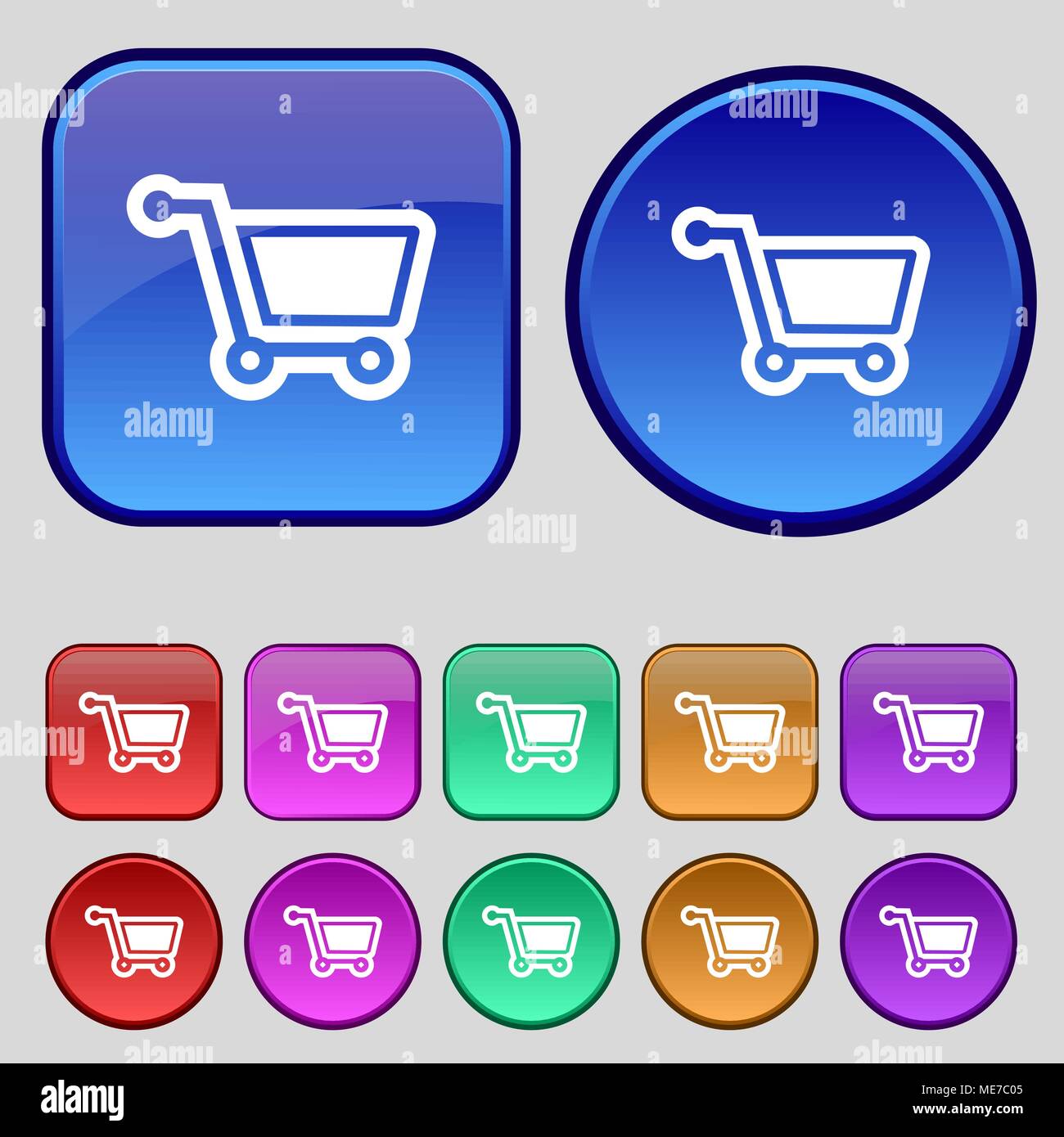 shopping cart icon sign. A set of twelve vintage buttons for your ...