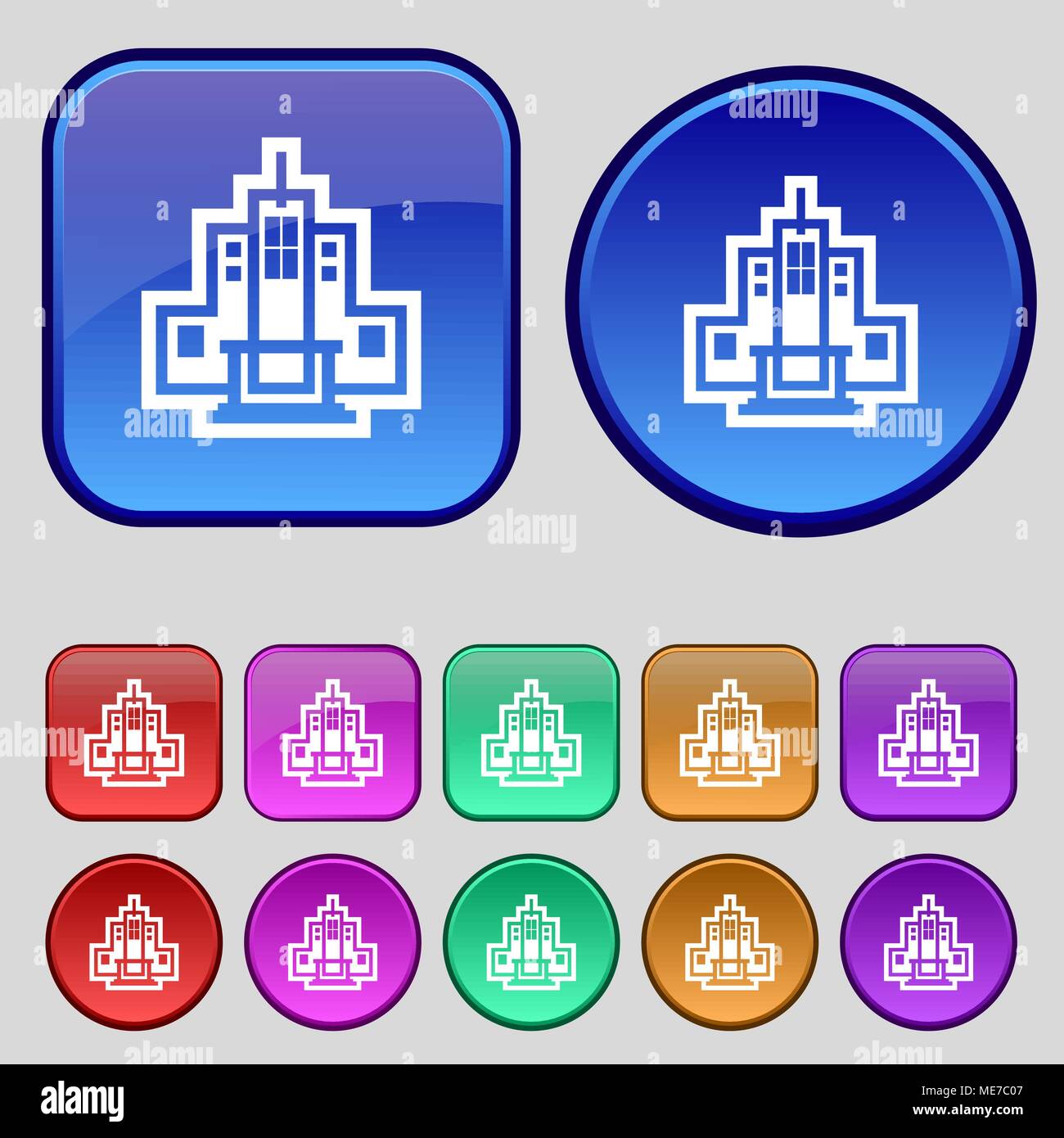 skyscraper icon sign. A set of twelve vintage buttons for your design ...