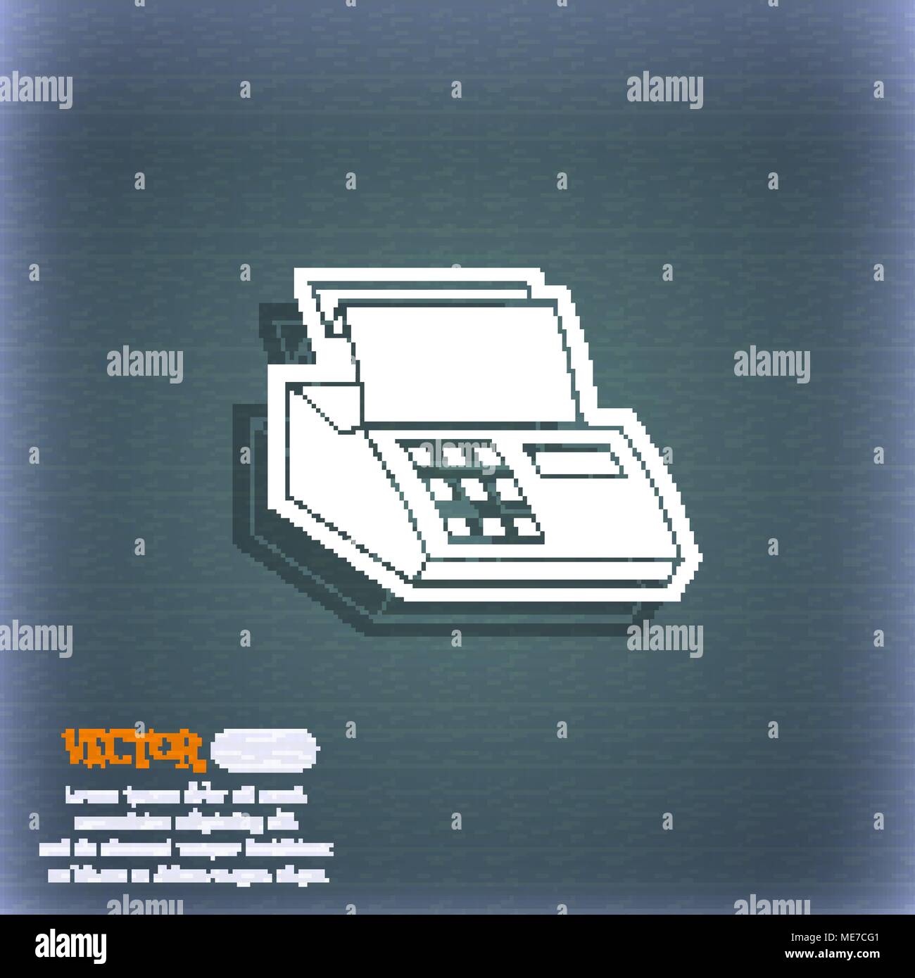 Cash register machine icon symbol on the blue-green abstract background ...