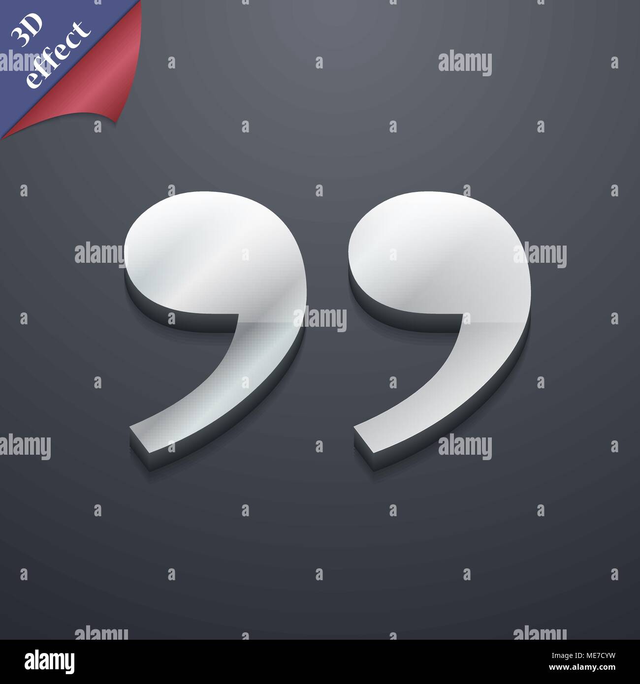 Double quotes at the end of words icon symbol. 3D style. Trendy, modern ...