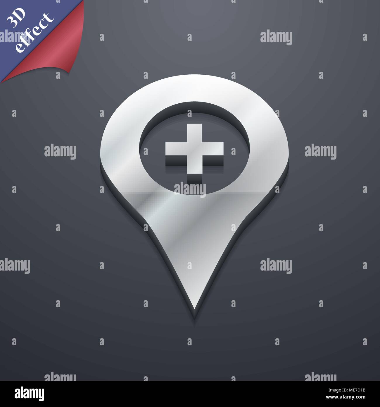 Plus Map pointer, GPS location icon symbol. 3D style. Trendy, modern ...