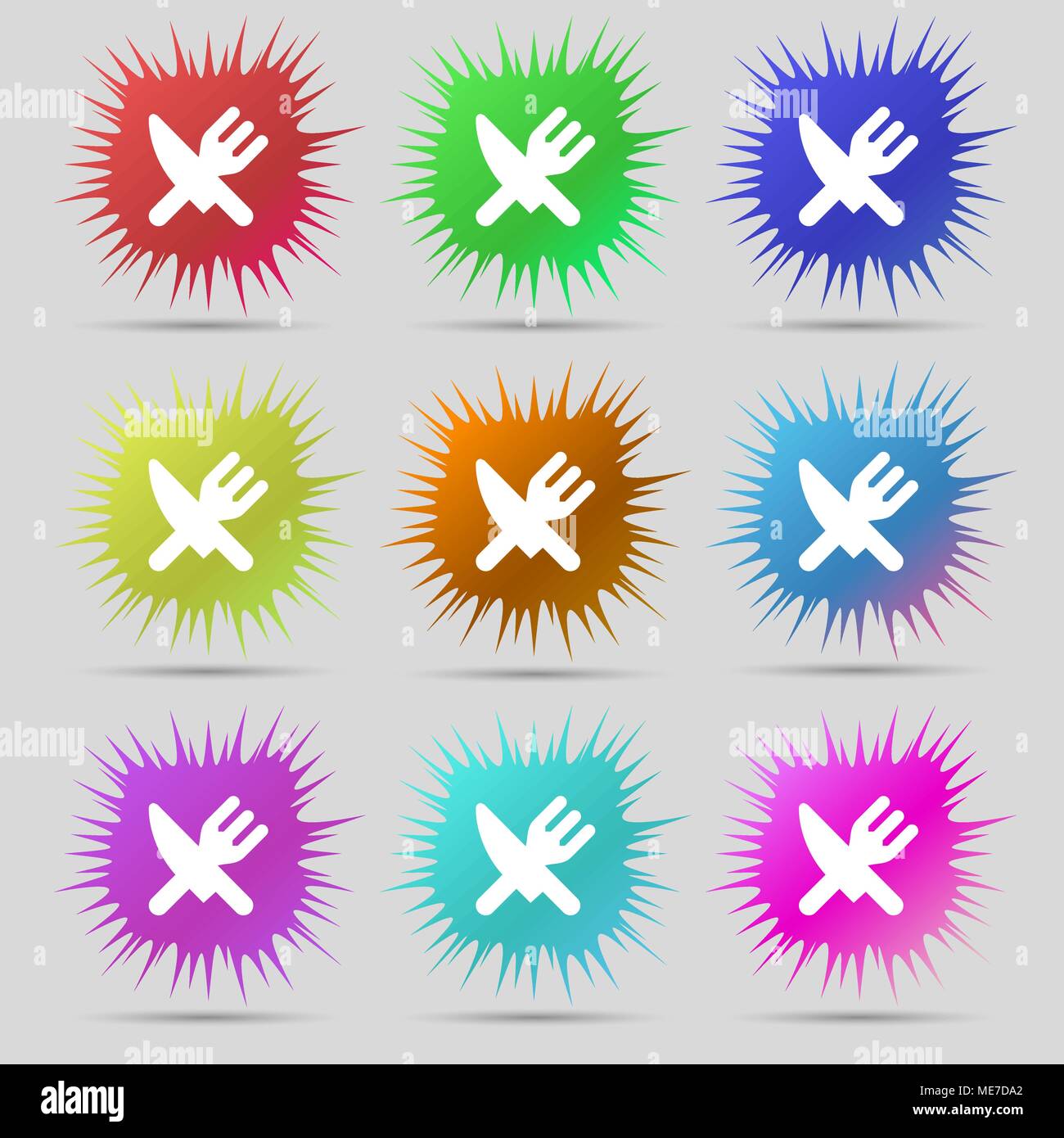 Eat, Cutlery icon sign. A set of nine original needle buttons. Vector ...