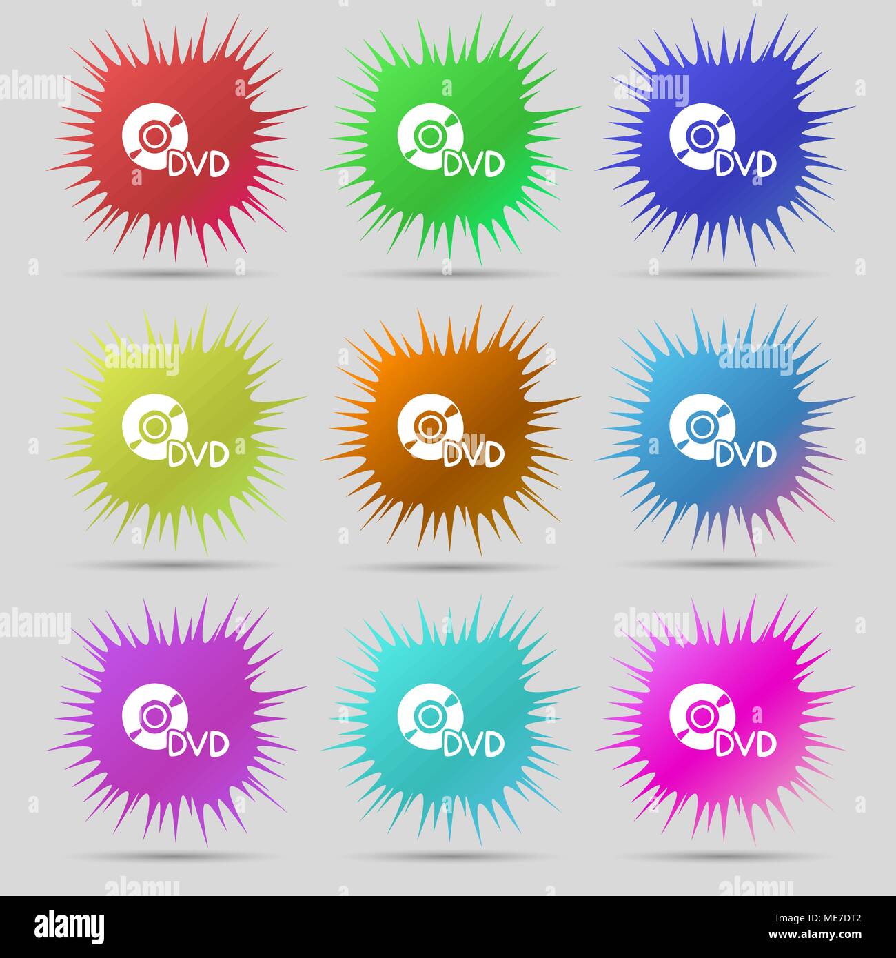 dvd icon sign. A set of nine original needle buttons. Vector ...