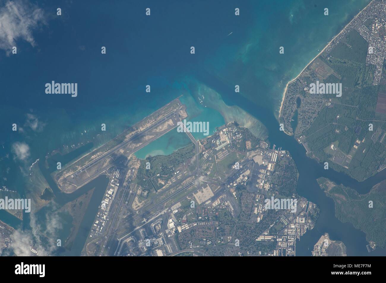 A satellite view of the Honolulu International Airport in Honolulu ...