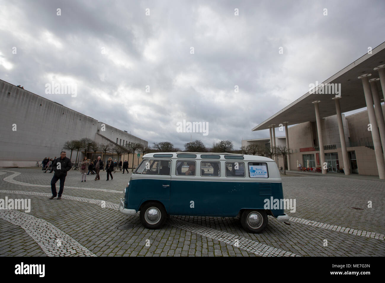 A 1966 model Volkswagen microbus in front of the Kunst museum in Bonn ...