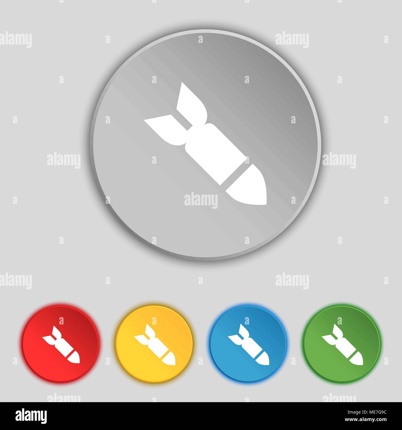 Missile,Rocket weapon icon sign. Symbol on five flat buttons. Vector ...