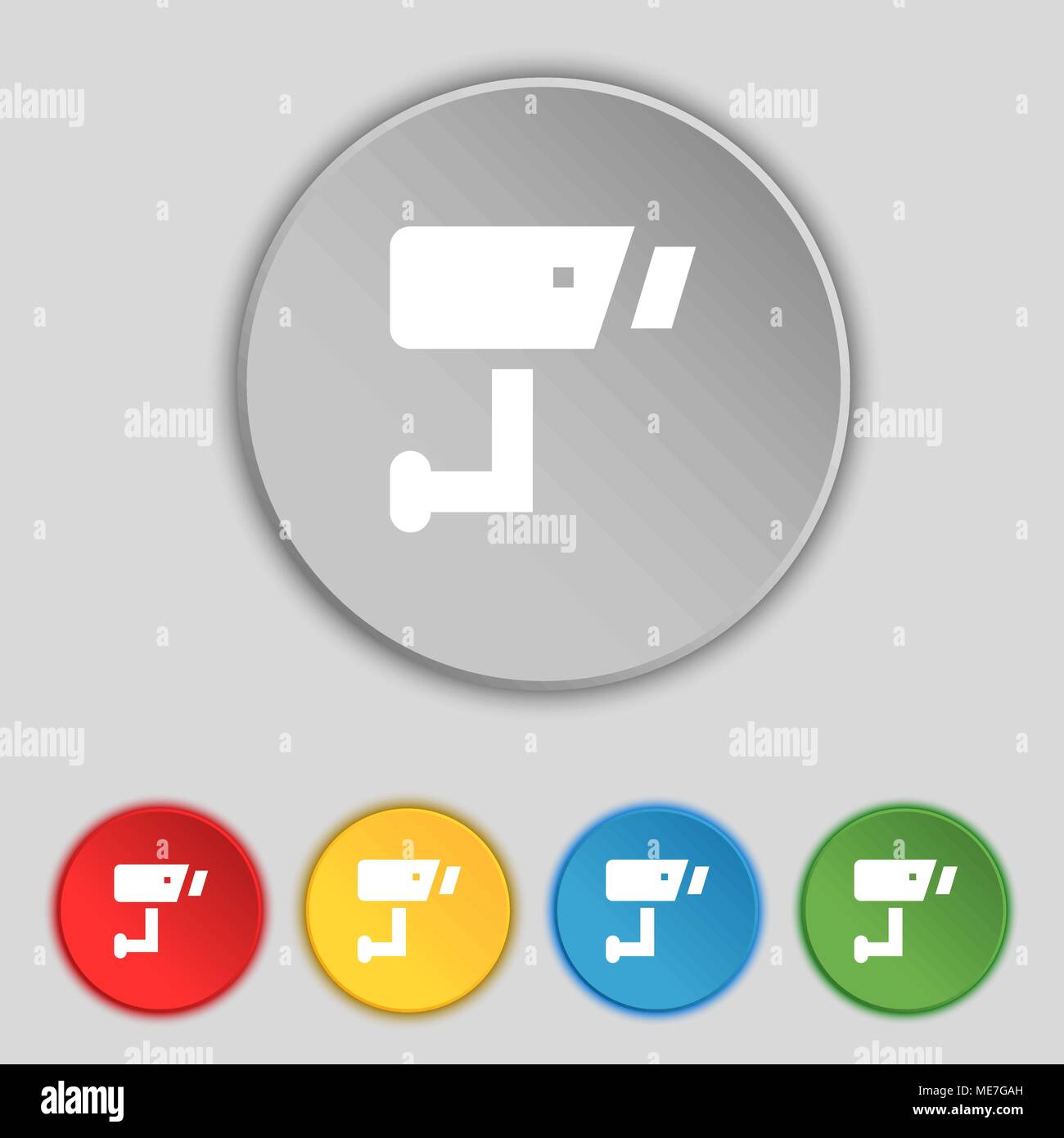 Surveillance Camera icon sign. Symbol on five flat buttons. Vector ...