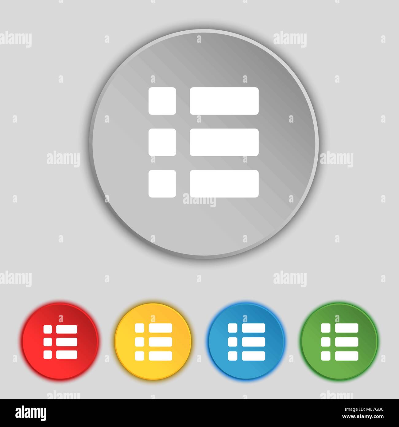List menu, Content view options icon sign. Symbol on five flat buttons ...