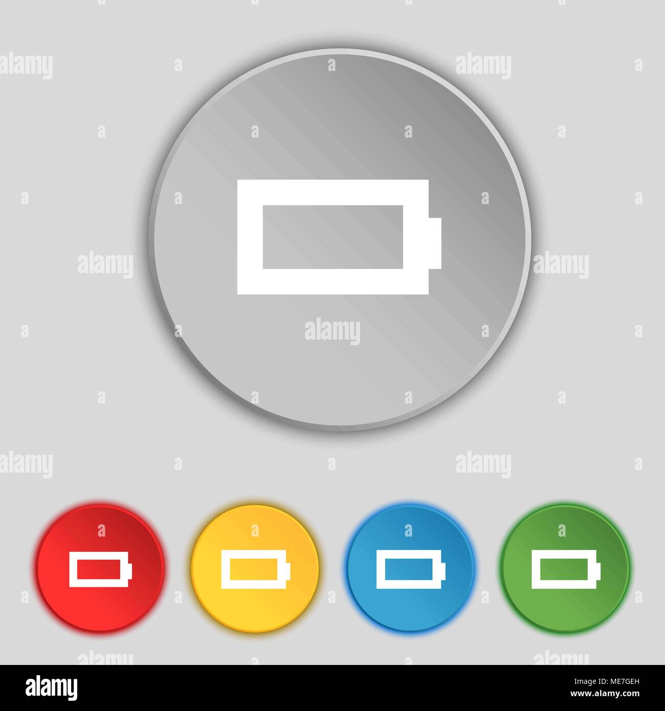 Battery empty icon sign. Symbol on five flat buttons. Vector ...
