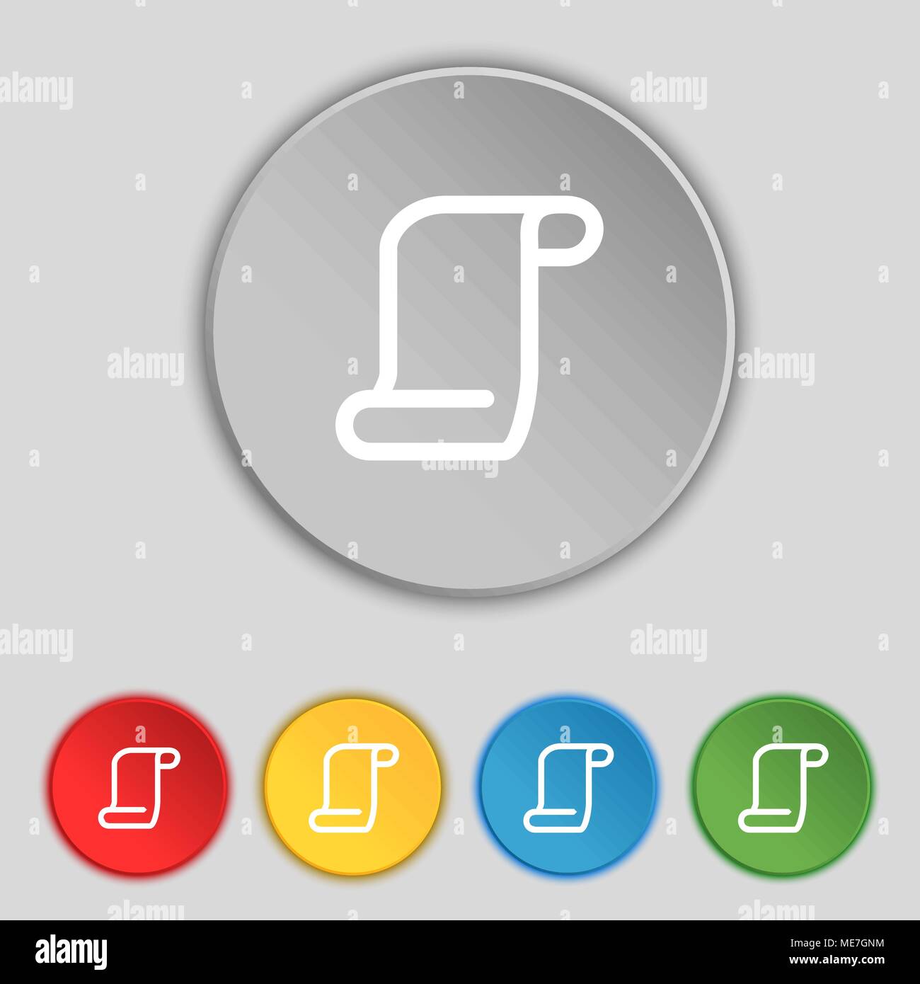 paper scroll icon sign. Symbol on five flat buttons. Vector ...