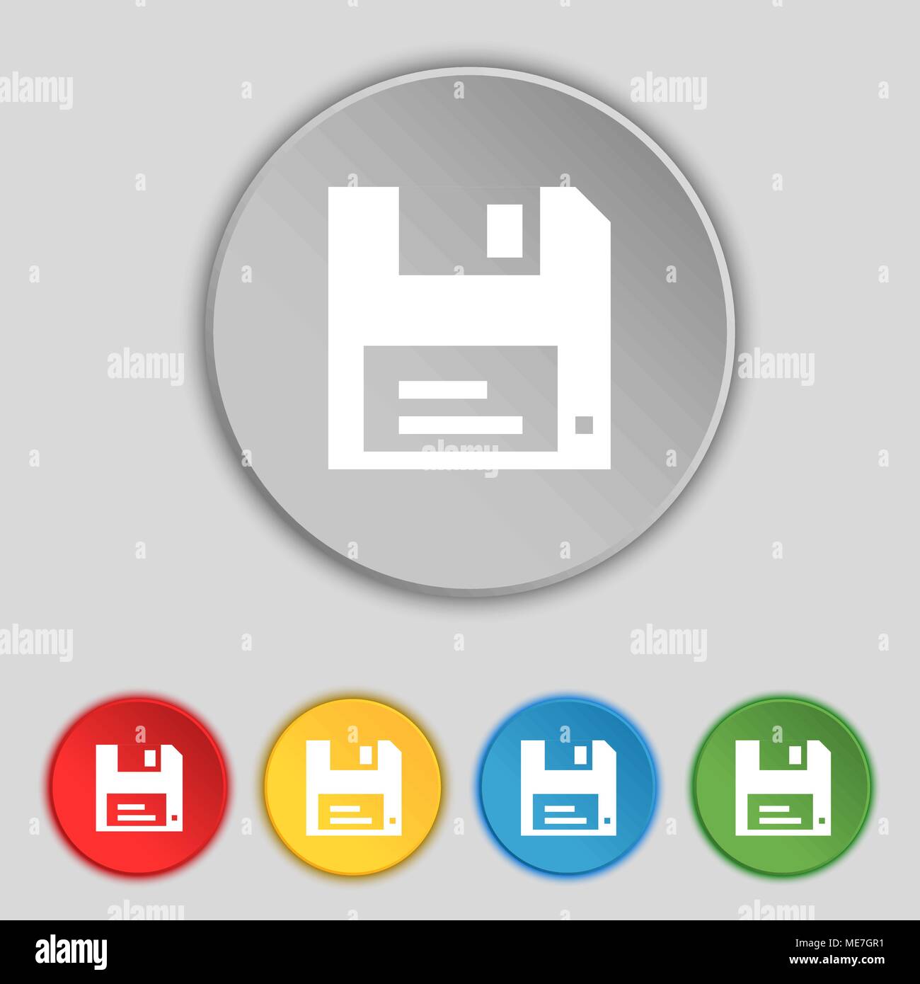 floppy icon sign. Symbol on five flat buttons. Vector illustration ...