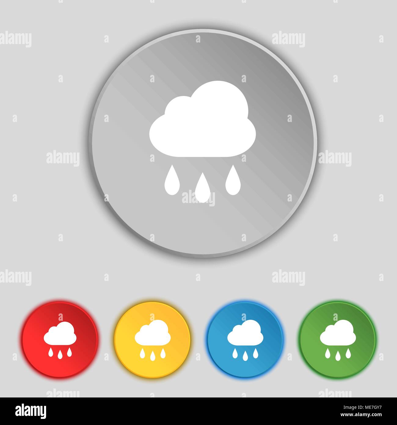 Weather Rain icon sign. Symbol on five flat buttons. Vector ...