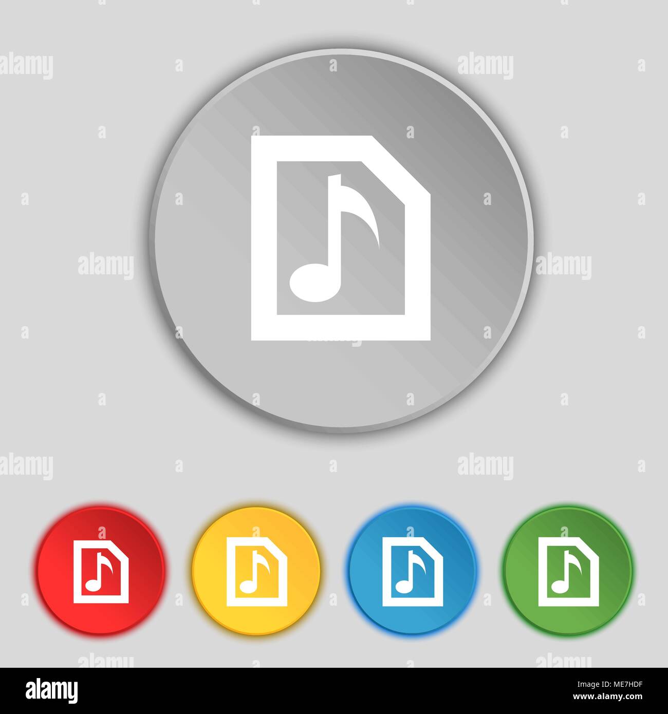Audio, MP3 file icon sign. Symbol on five flat buttons. Vector ...