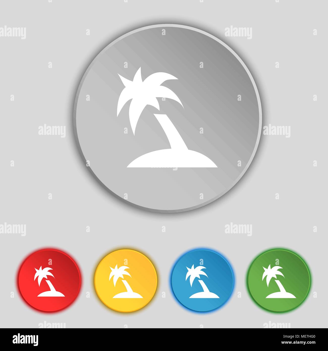 Palm Tree, Travel trip icon sign. Symbol on five flat buttons. Vector ...
