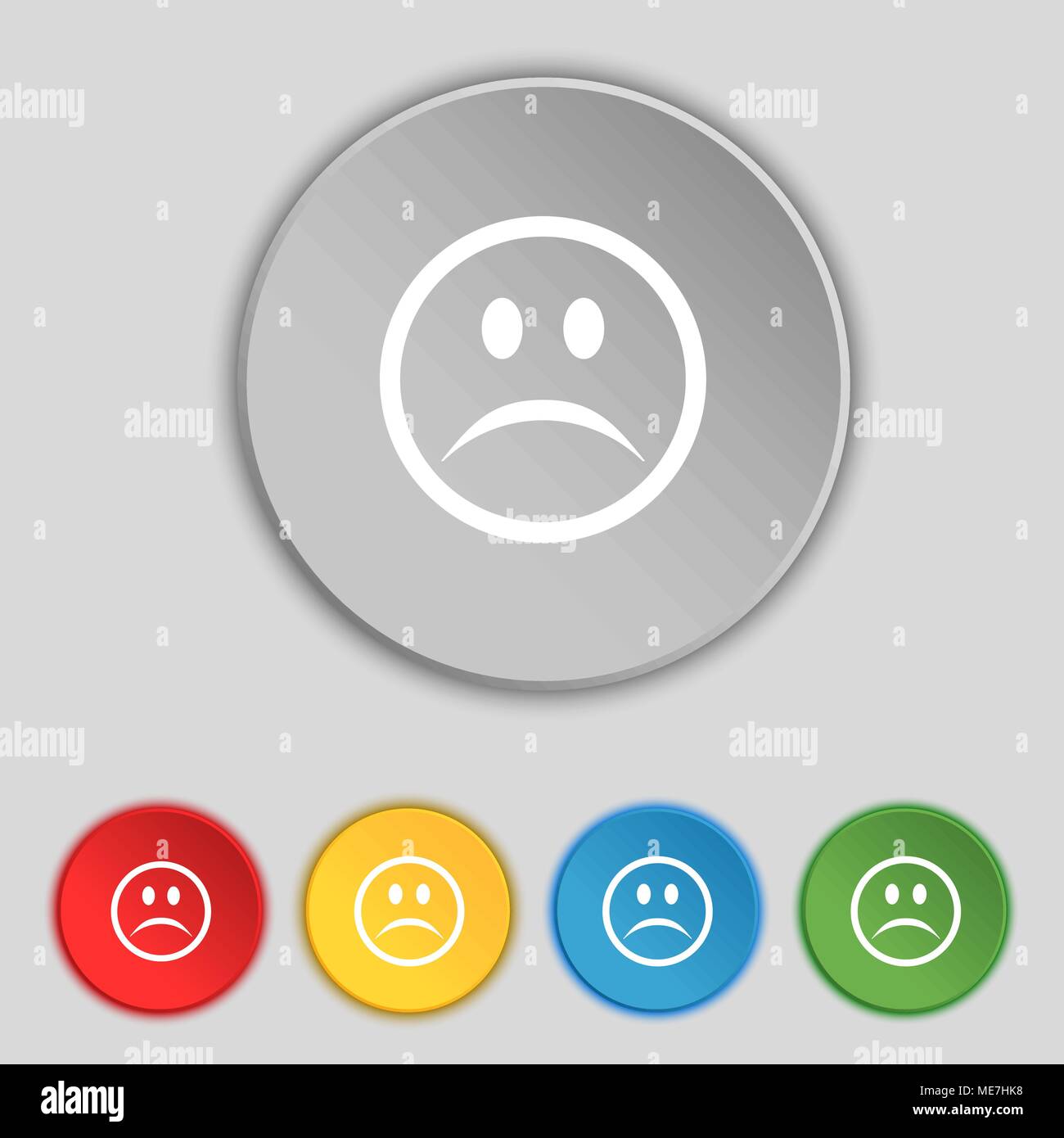 Sad face, Sadness depression icon sign. Symbol on five flat buttons ...