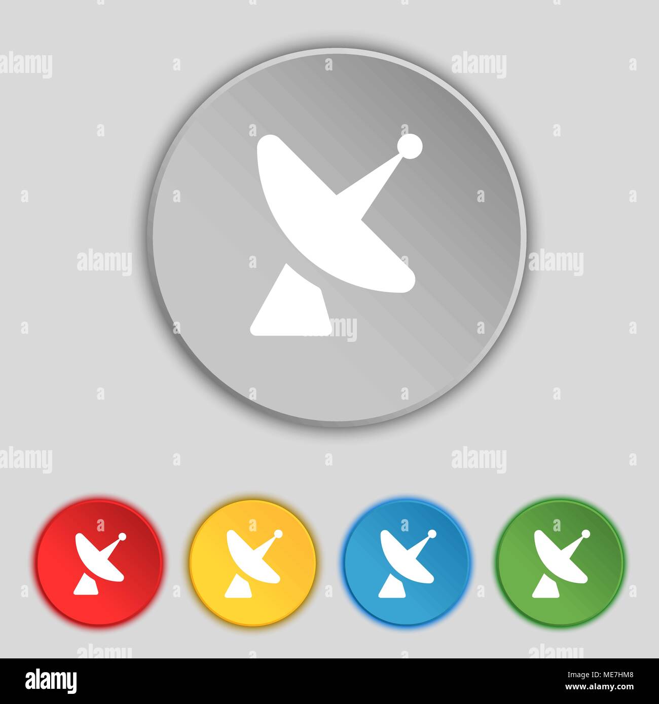 Satellite dish icon sign. Symbol on five flat buttons. Vector ...