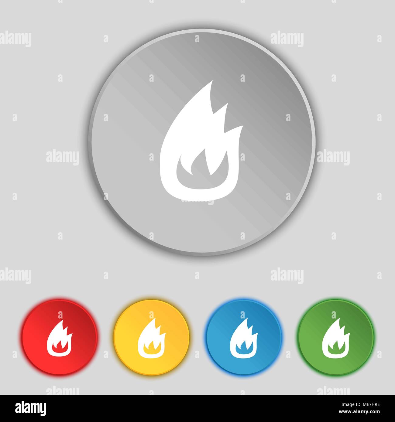 Fire flame icon sign. Symbol on five flat buttons. Vector illustration ...