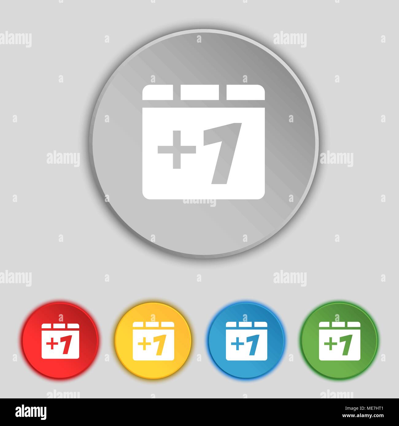 Plus one, Add one icon sign. Symbol on five flat buttons. Vector ...