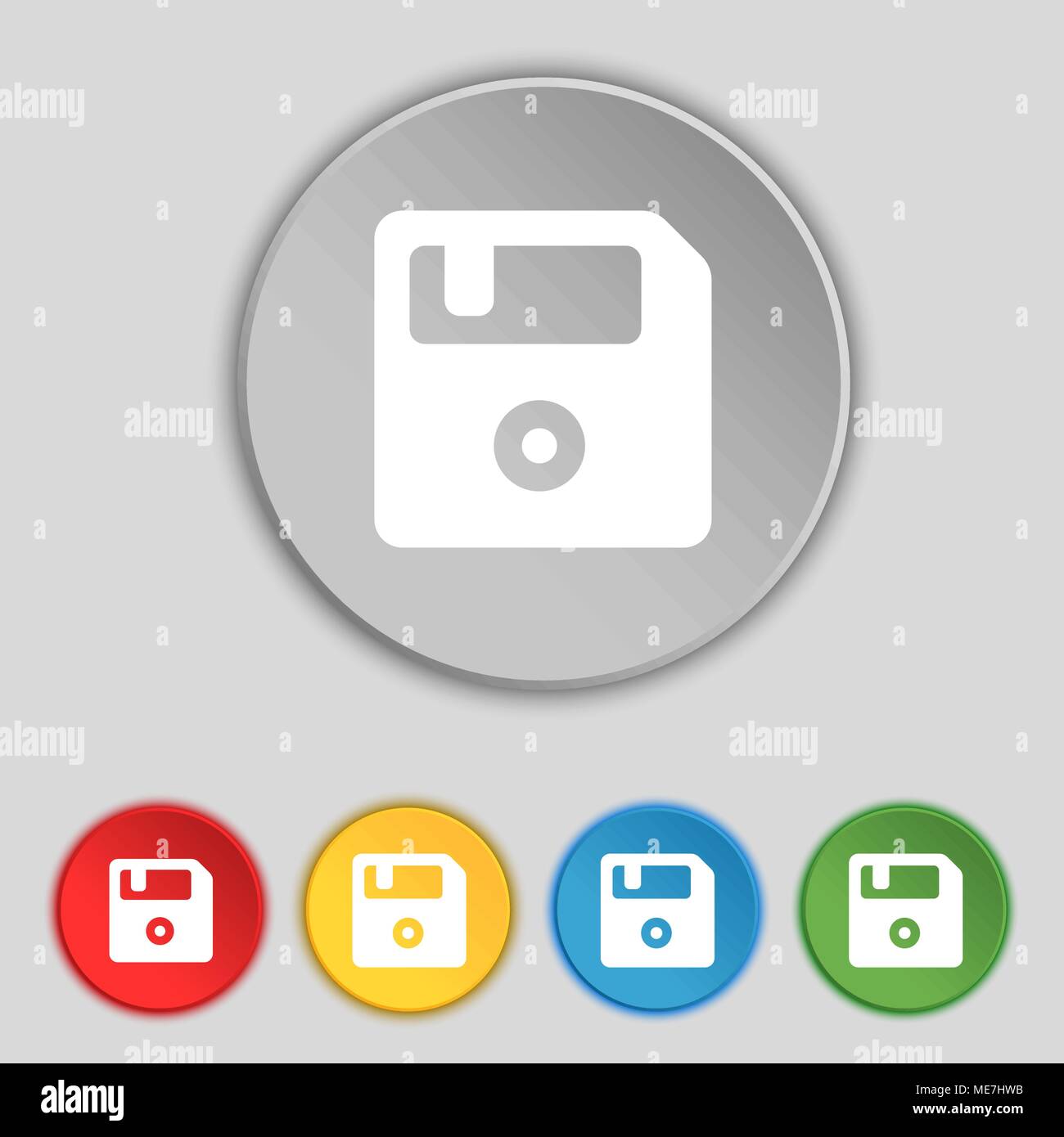 floppy icon sign. Symbol on five flat buttons. Vector illustration ...