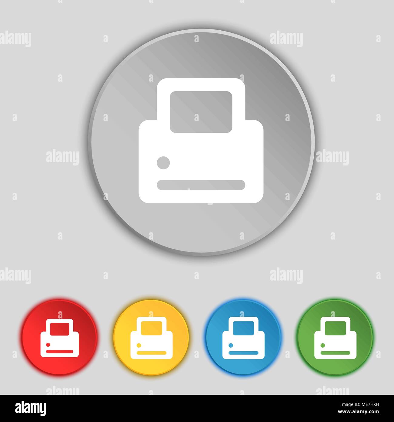 Printing icon sign. Symbol on five flat buttons. Vector illustration ...