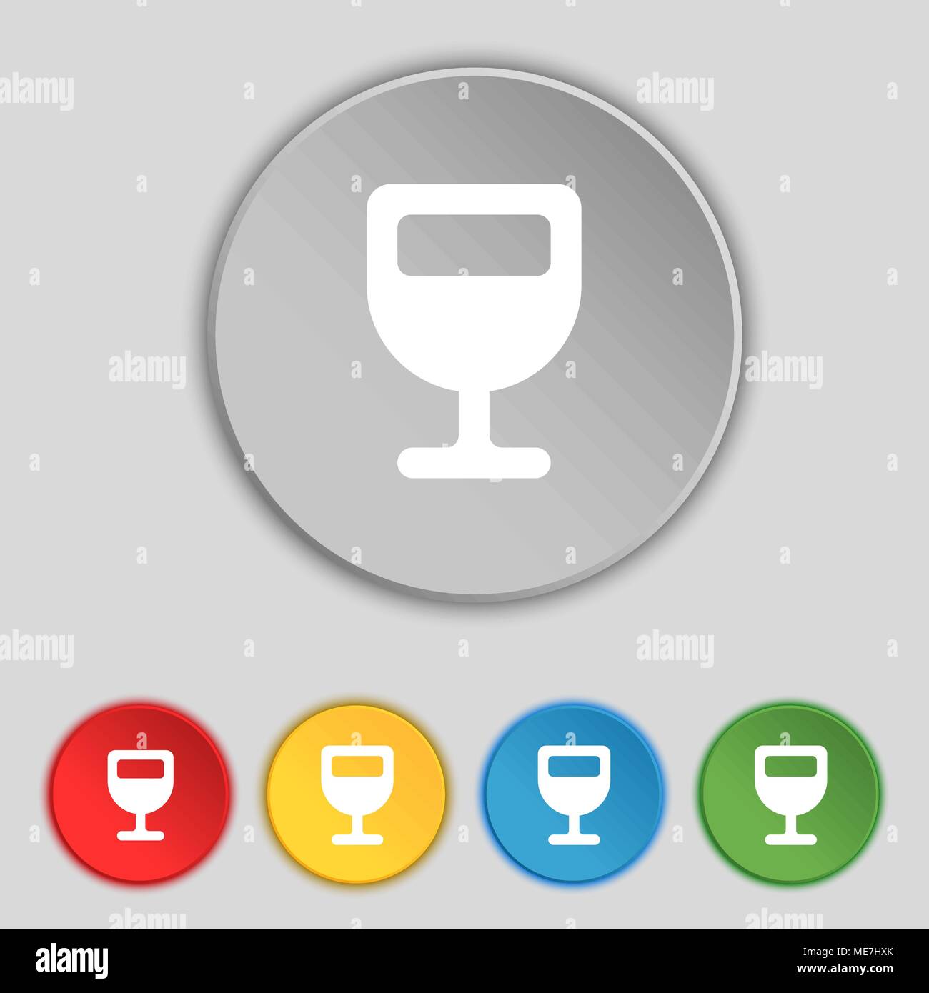 Wine glass, Alcohol drink icon sign. Symbol on five flat buttons ...