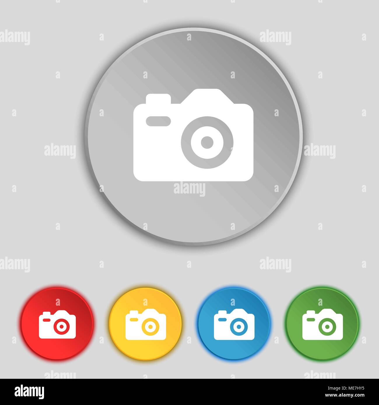 Photo Camera icon sign. Symbol on five flat buttons. Vector ...