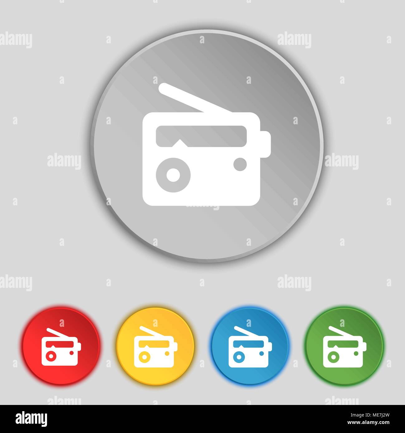 Retro Radio icon sign. Symbol on five flat buttons. Vector illustration ...
