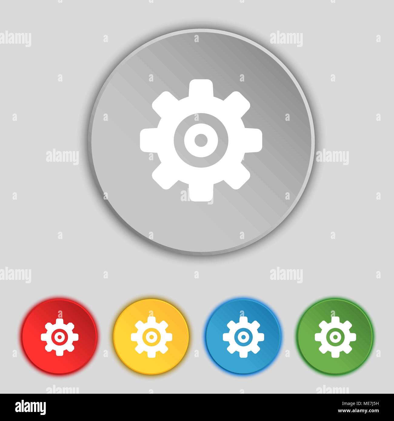 Cog settings, Cogwheel gear mechanism icon sign. Symbol on five flat buttons. Vector ...