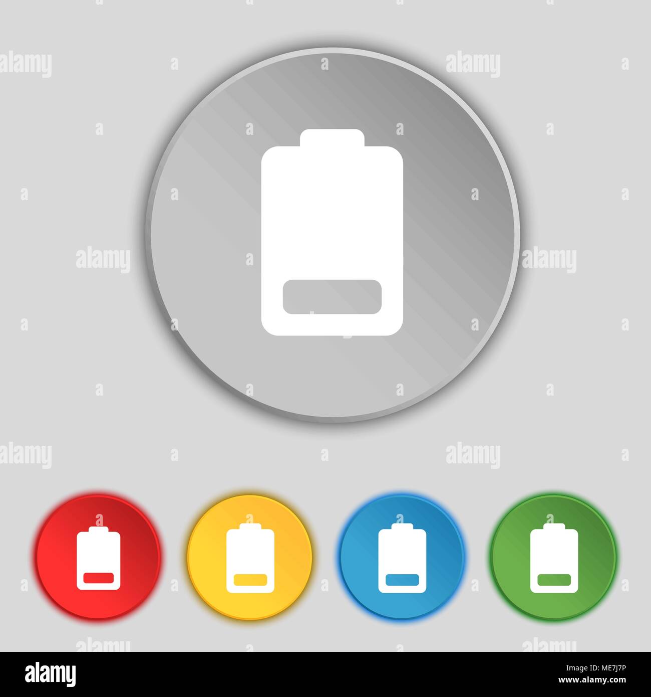 Battery low level, Electricity icon sign. Symbol on five flat buttons ...
